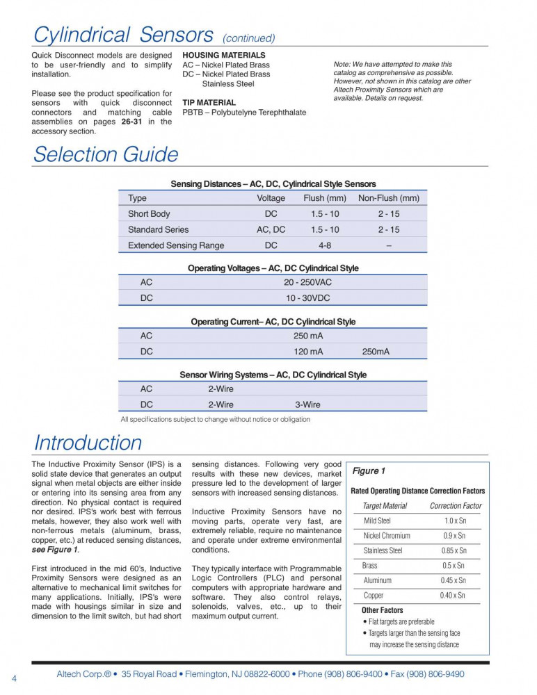 Altech proximity sensor catalogue page 2