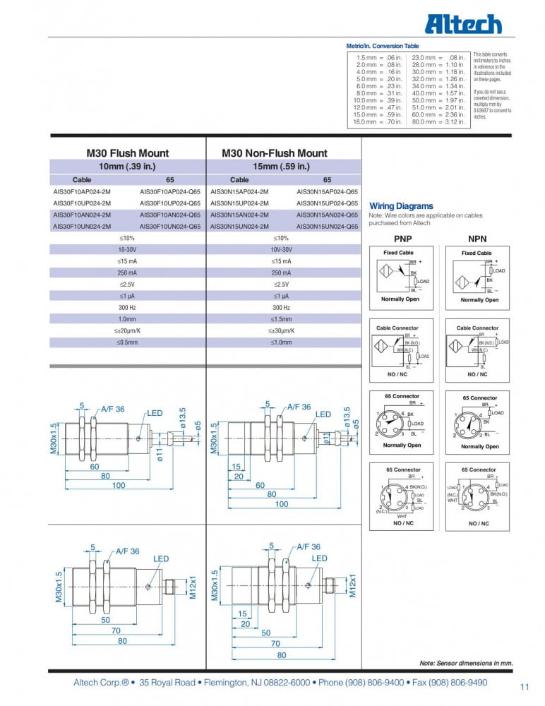 Altech proximity sensor catalogue page 9