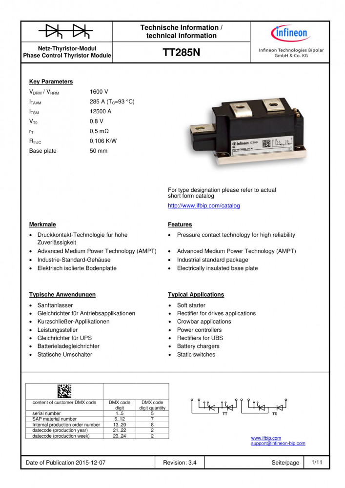TD285N16KOF technical document page 1