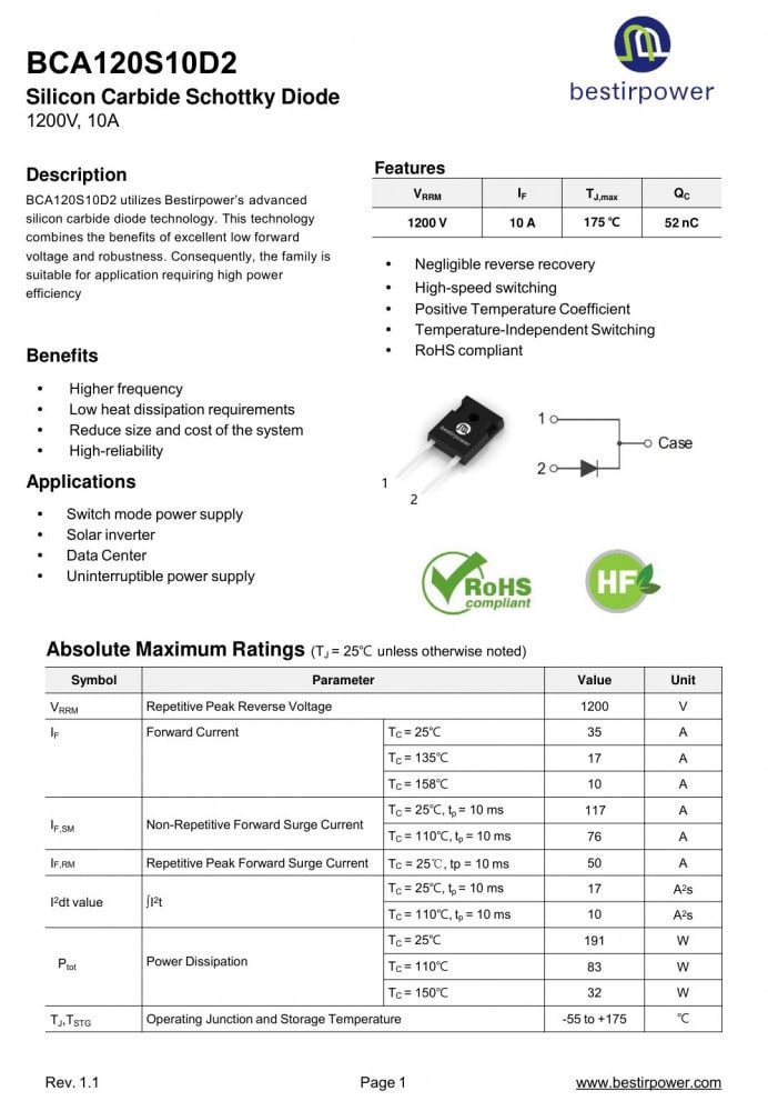 BCA120S10D2 datasheet page 1