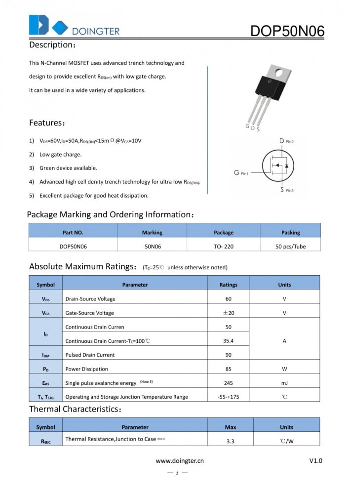DOP50N06 datasheet page 1