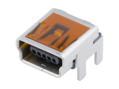 Mini-B Receptacle, Right-Angle, Surface Mount, 2.50mm Solder Tabs, with Cover Tape, Lead-Free for sale
