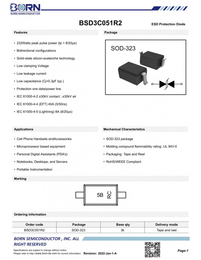 BSD3C051R2 datasheet page 1