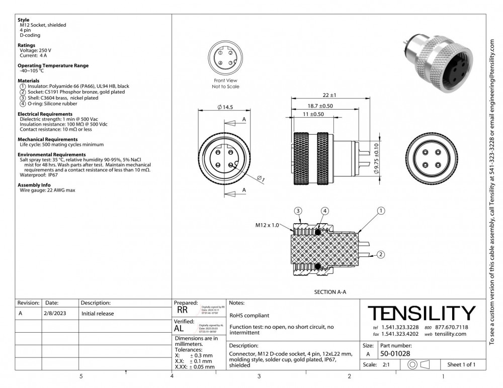 Tensility 50-01028 M12 D-code 4-pin socket product drawing