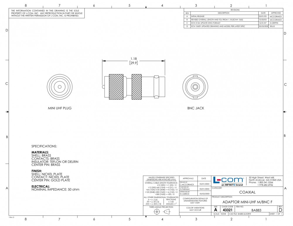 L-com BA883 technical drawing preview