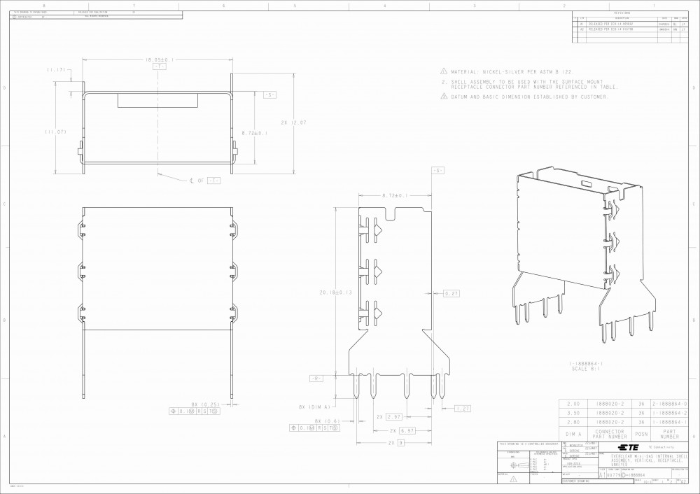 TE Connectivity 1-1888864-2 controlled customer drawing
