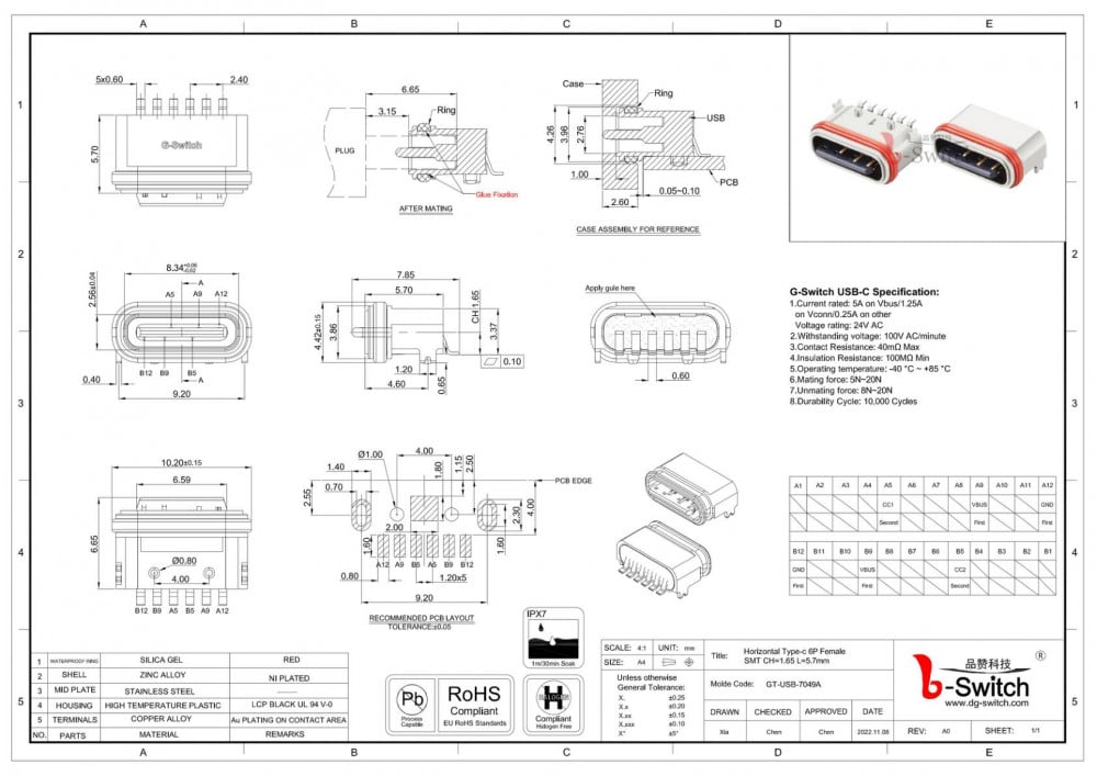 GT-USB-7049A technical document page
