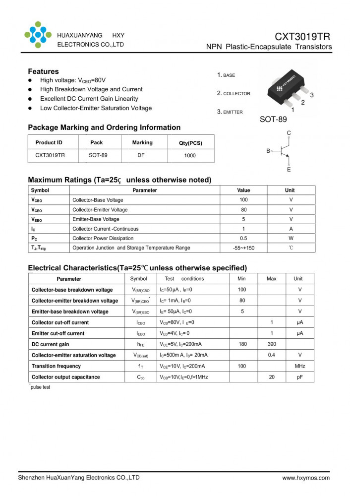 CXT3019TR-HXY datasheet page 1