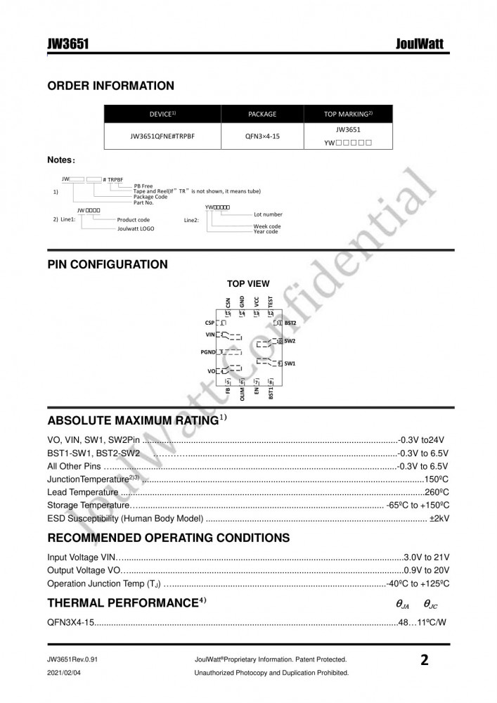 JW3651 datasheet page 2