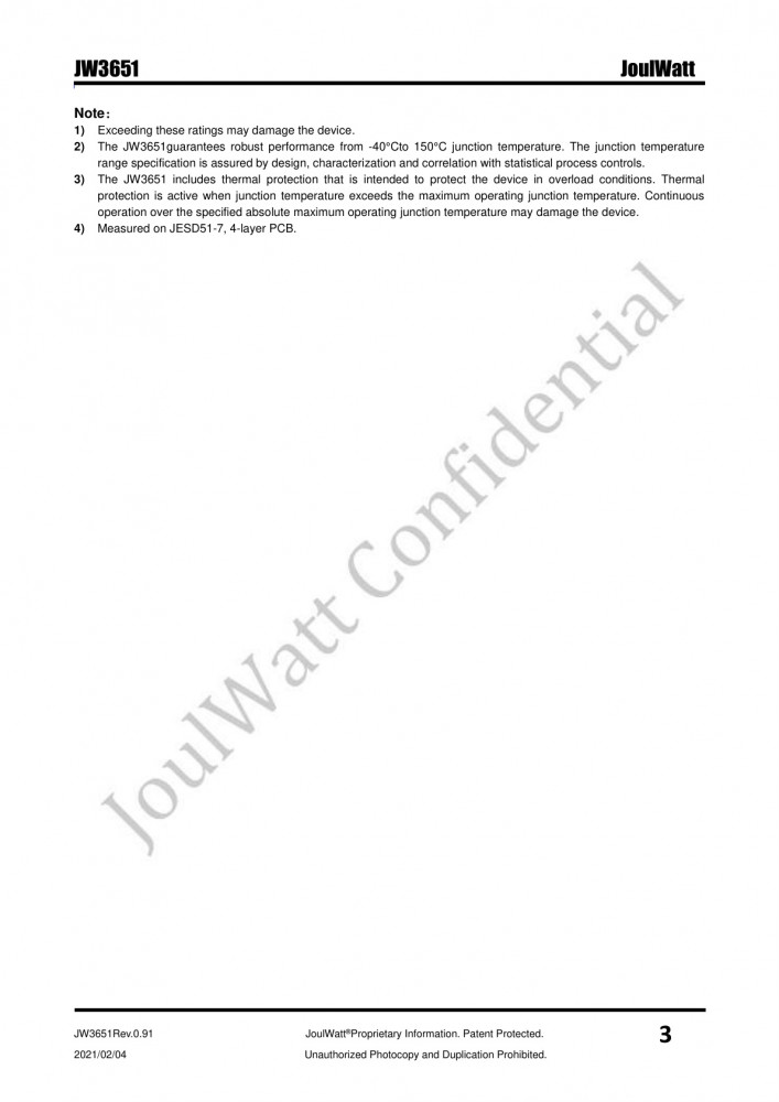 JW3651 datasheet page 3