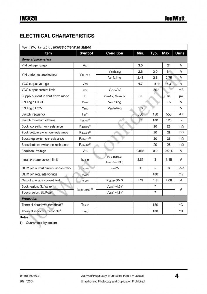 JW3651 datasheet page 4