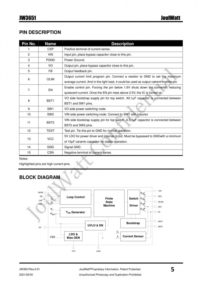 JW3651 datasheet page 5