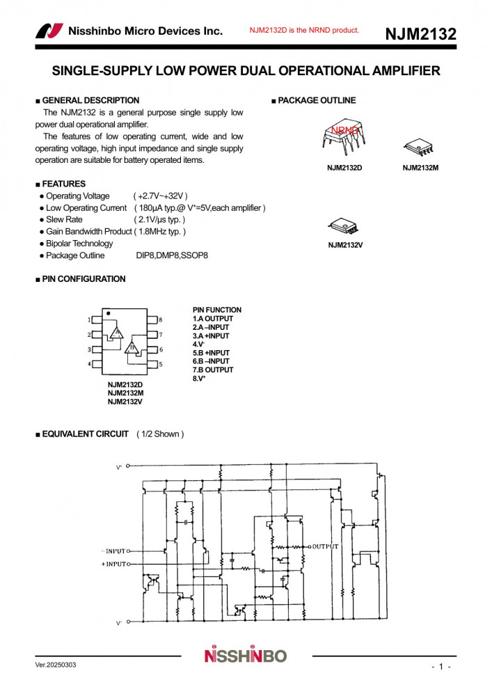 NJM2132 datasheet page 1