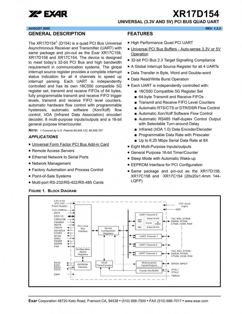 XR17D154IV-F technical document page 1