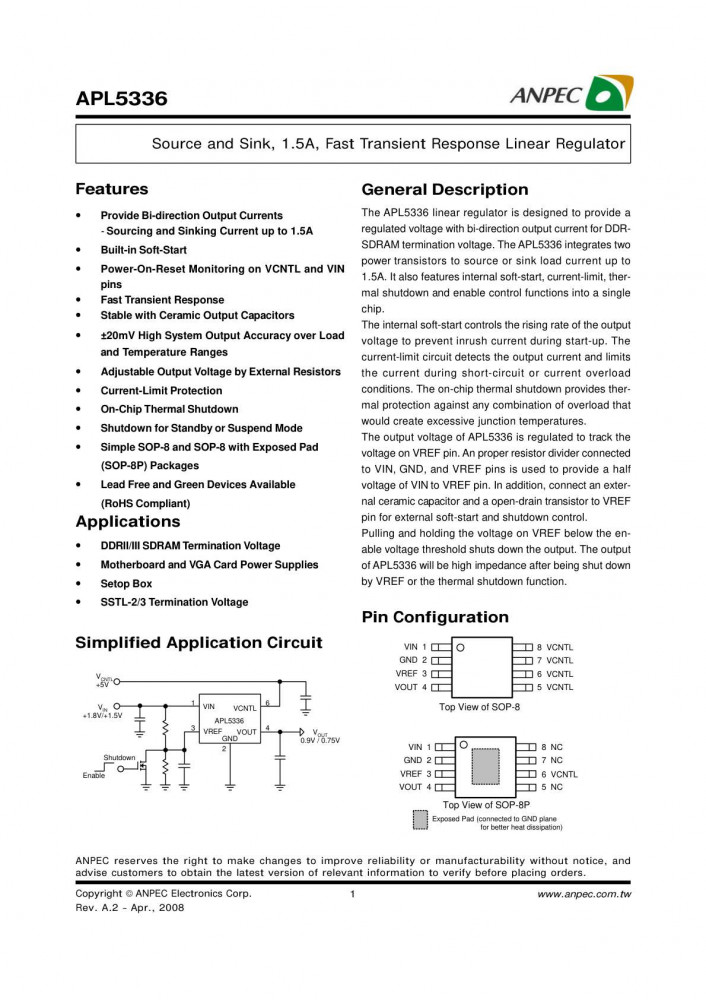APL5336 datasheet page 1