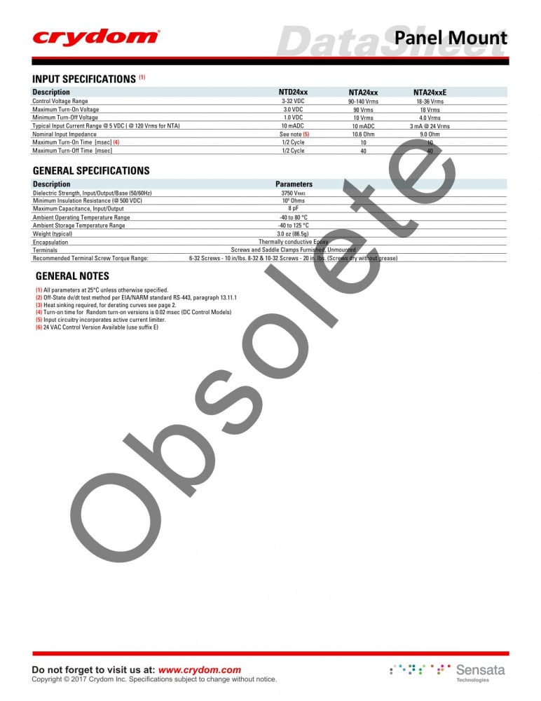 Sensata NTD2410 datasheet page 2