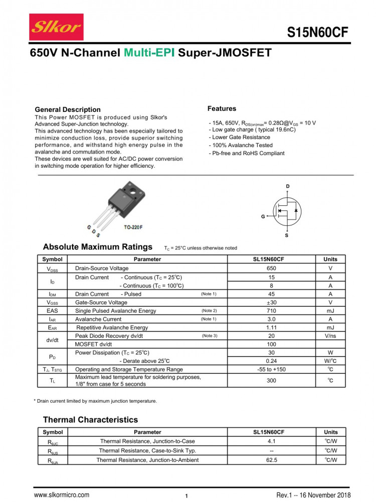 SL15N60CF datasheet page 1
