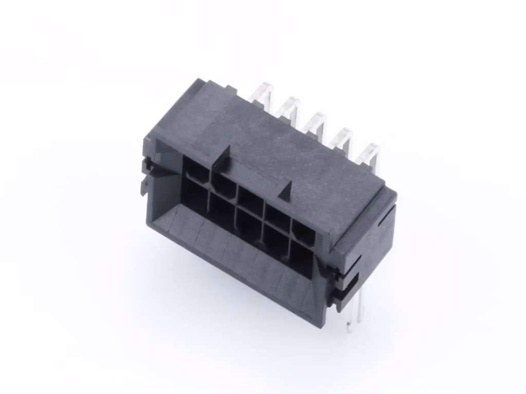 Mini-Fit BMI Header, Dual Row, Right-Angle, 10 Circuits, for 1.60mm PCB Thickness, Tin (Sn) Plating, 260C Wave Solderable, with Retention Clip for sale