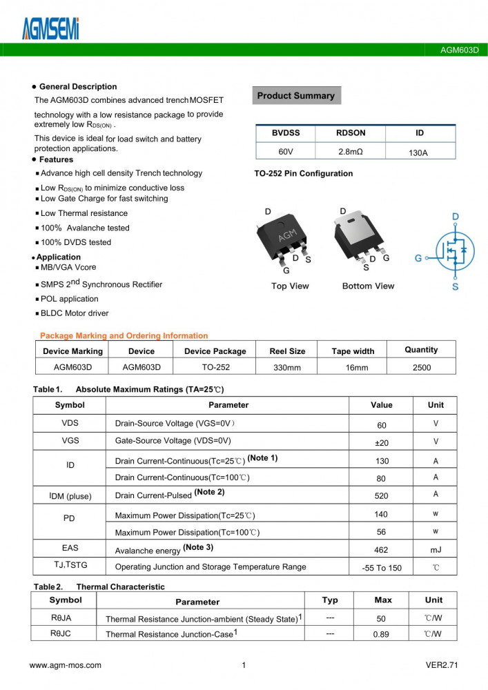 AGM603D datasheet page 1