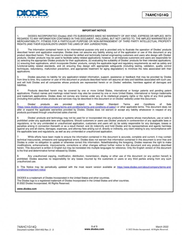 74AHC1G14QW5-7 datasheet page 9