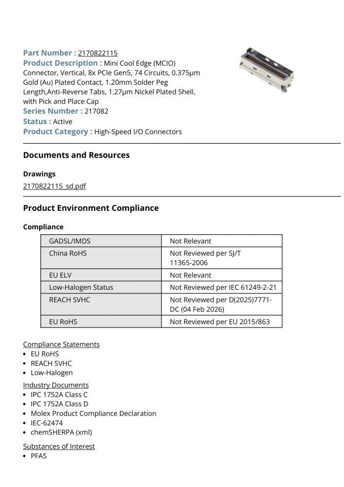 MOLEX 2170822115 technical document image 1