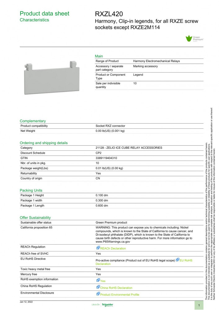RXZL420 technical document page 1
