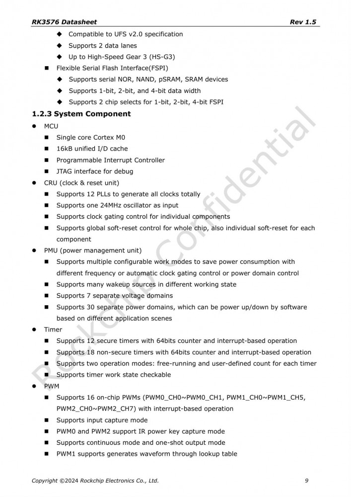 RK3576 datasheet page 9