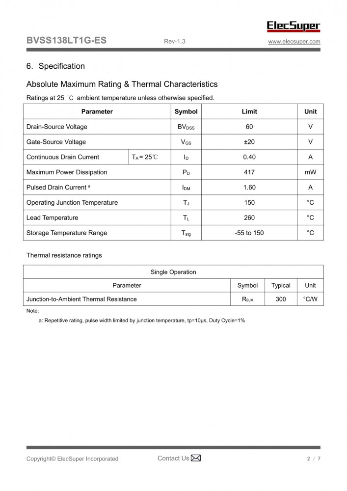 BVSS138LT1G-ES technical document page 2