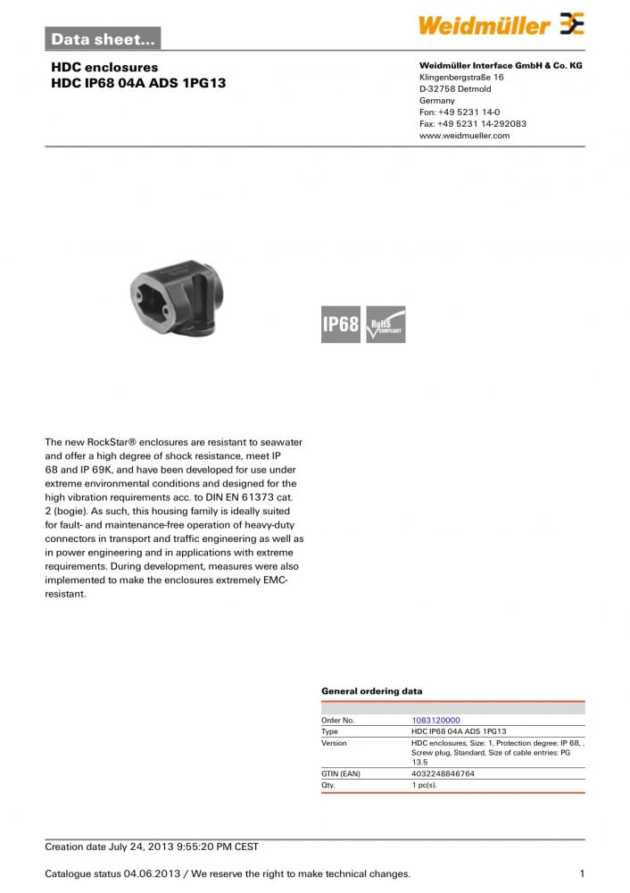 WEIDMULLER 1083120000 documentation page 1