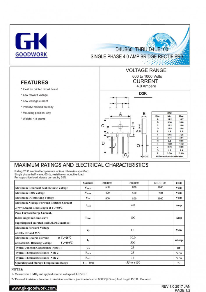 GOODWORK D4UB100 datasheet page 1