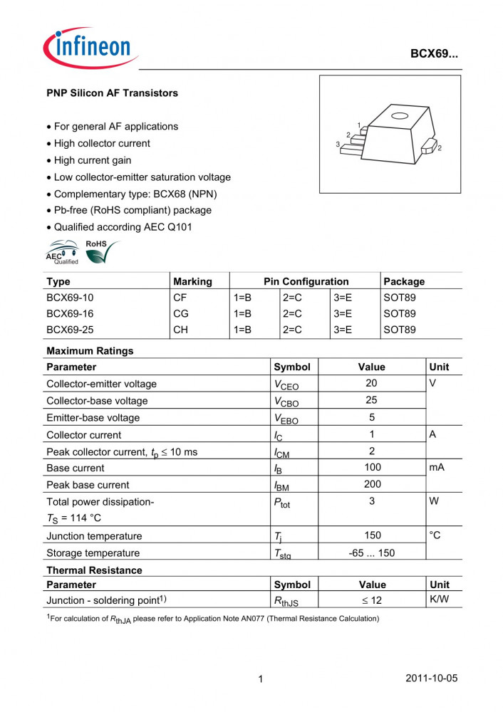 BCX69 datasheet page 1