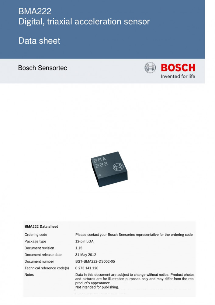BMA222 datasheet page 1
