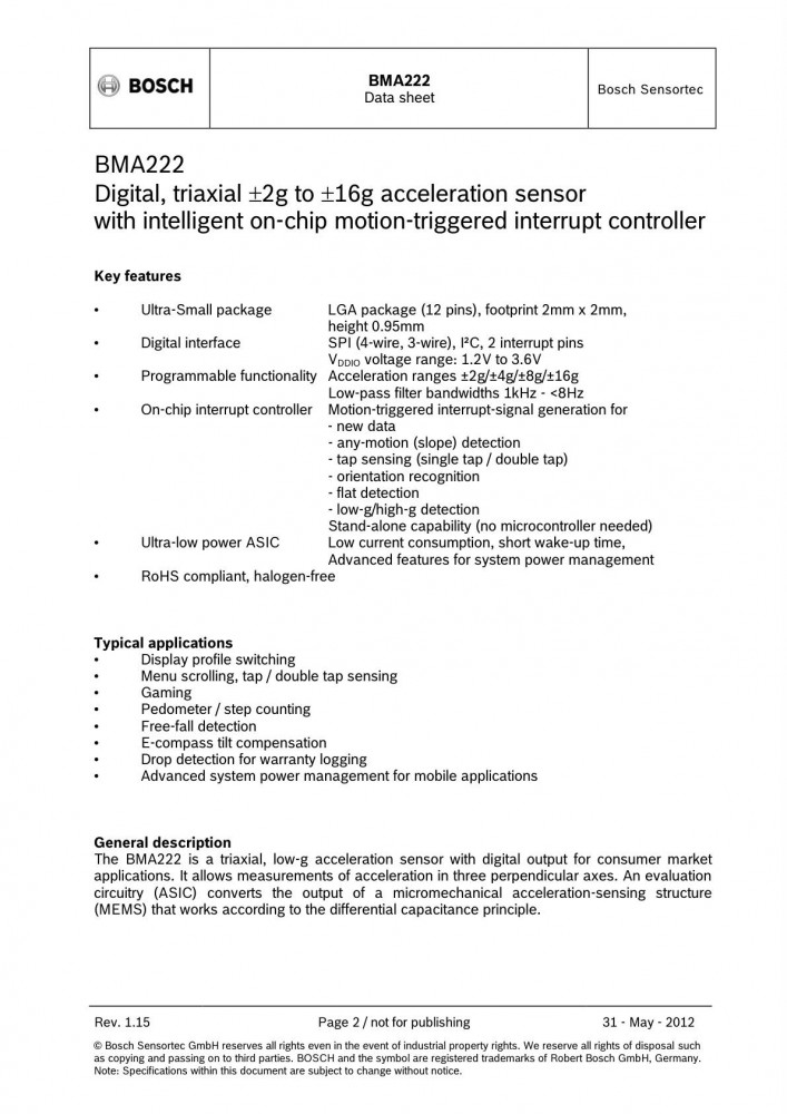 BMA222 datasheet page 2