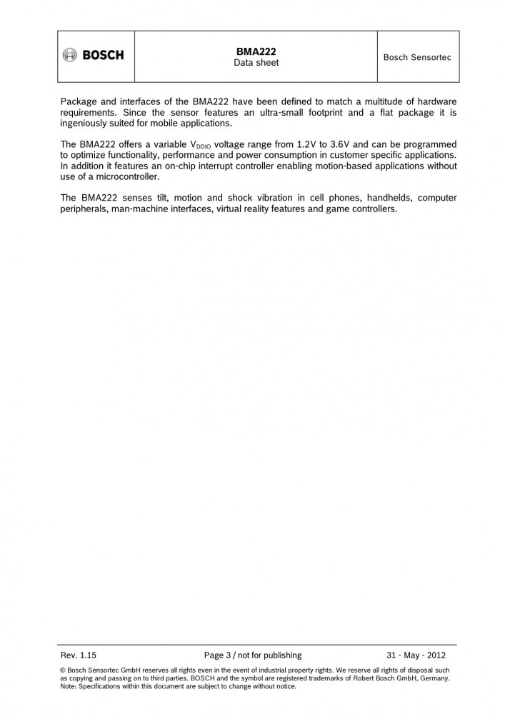 BMA222 datasheet page 3