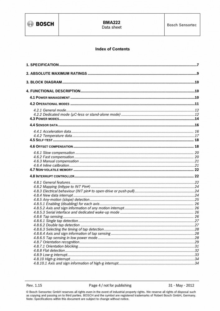 BMA222 datasheet page 4