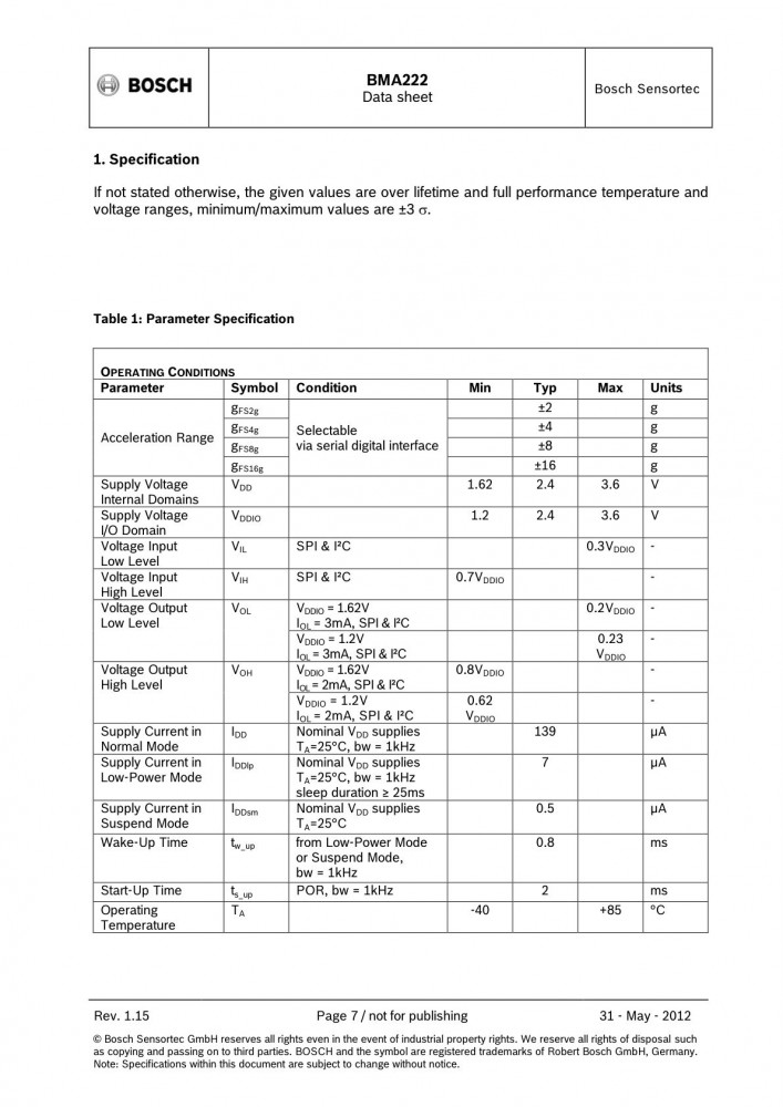 BMA222 datasheet page 7