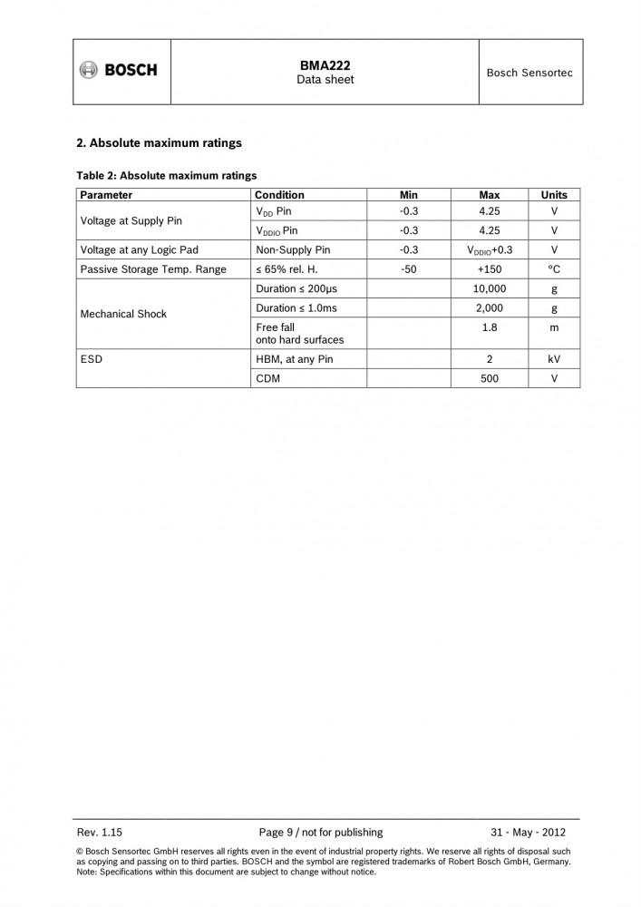 BMA222 datasheet page 9