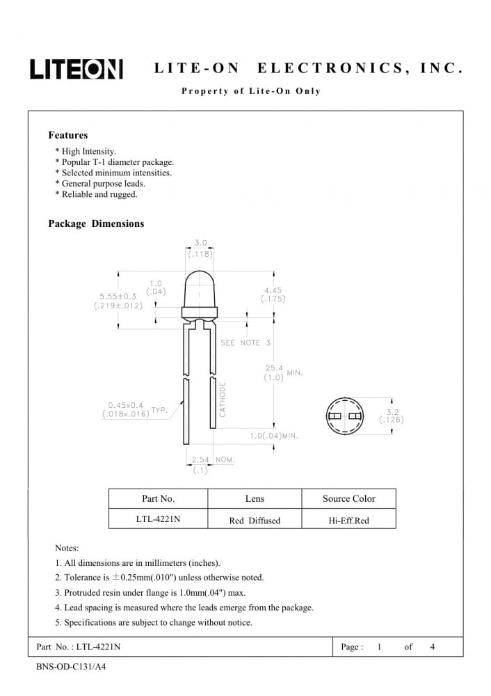 LTL-4221N datasheet page 1
