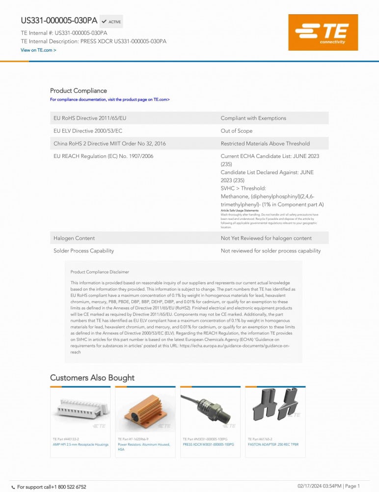 US331 product documentation page 1