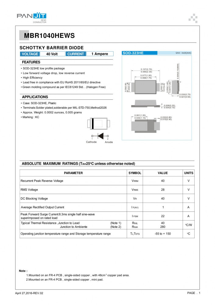 MBR1040HEWS datasheet page 1