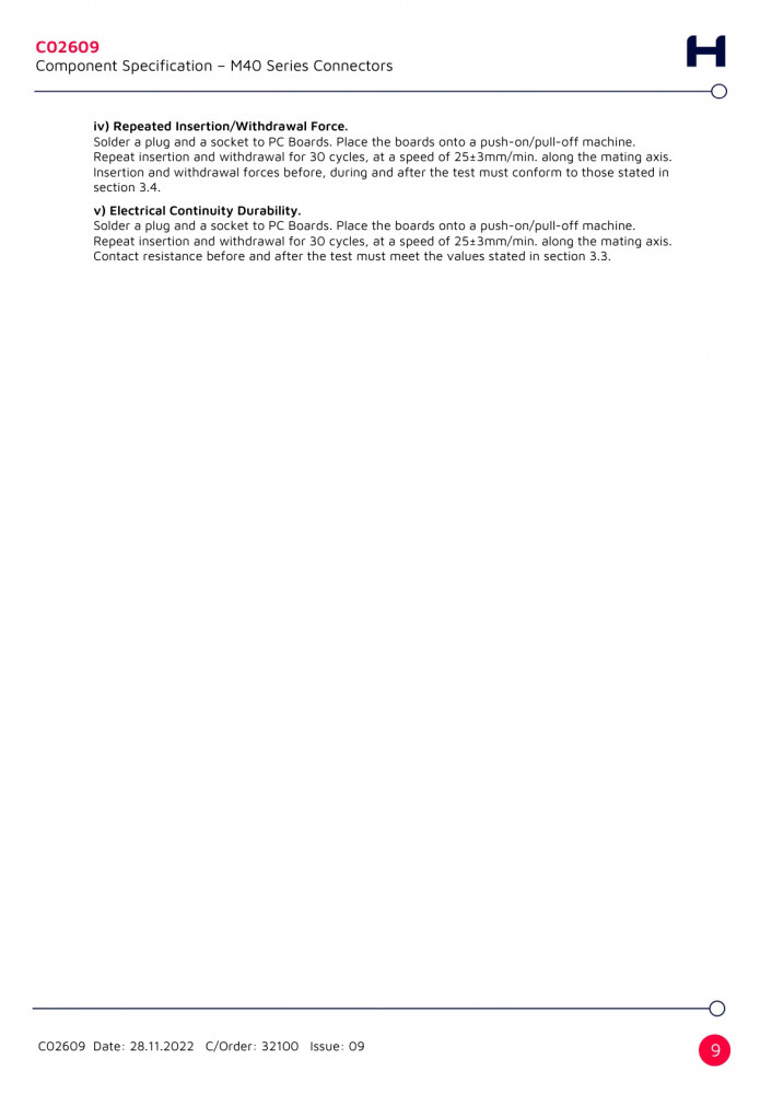 Harwin M40 Series specification page 9