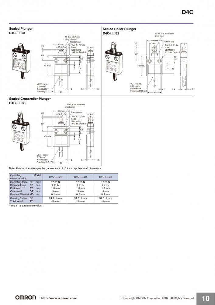 OMRON D4C datasheet page 10