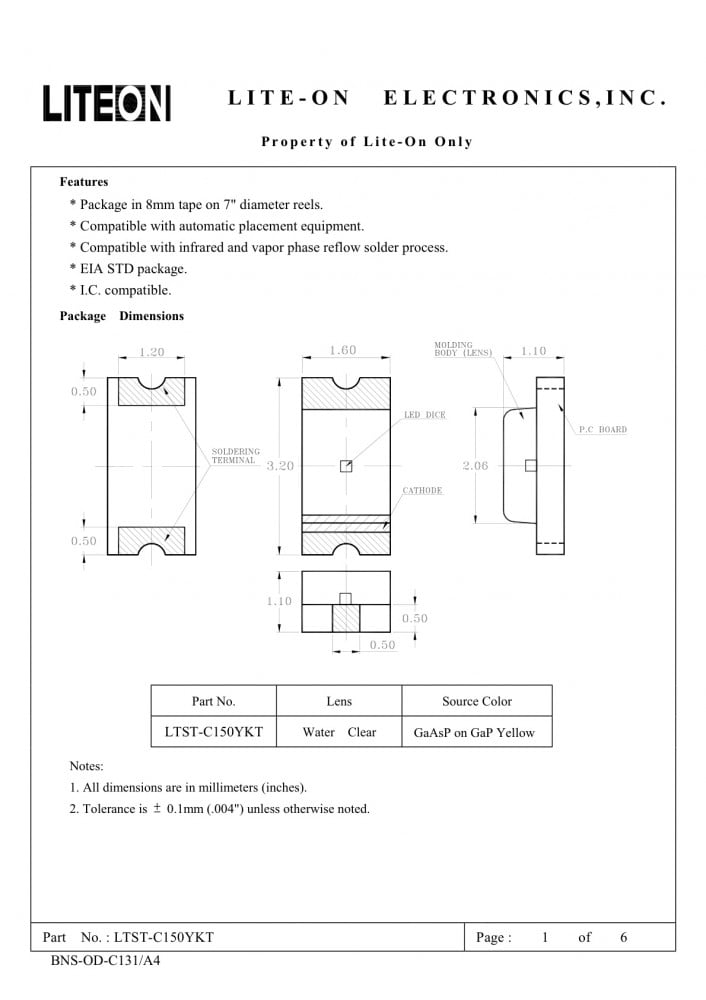 LTST-C150YKT datasheet page 1