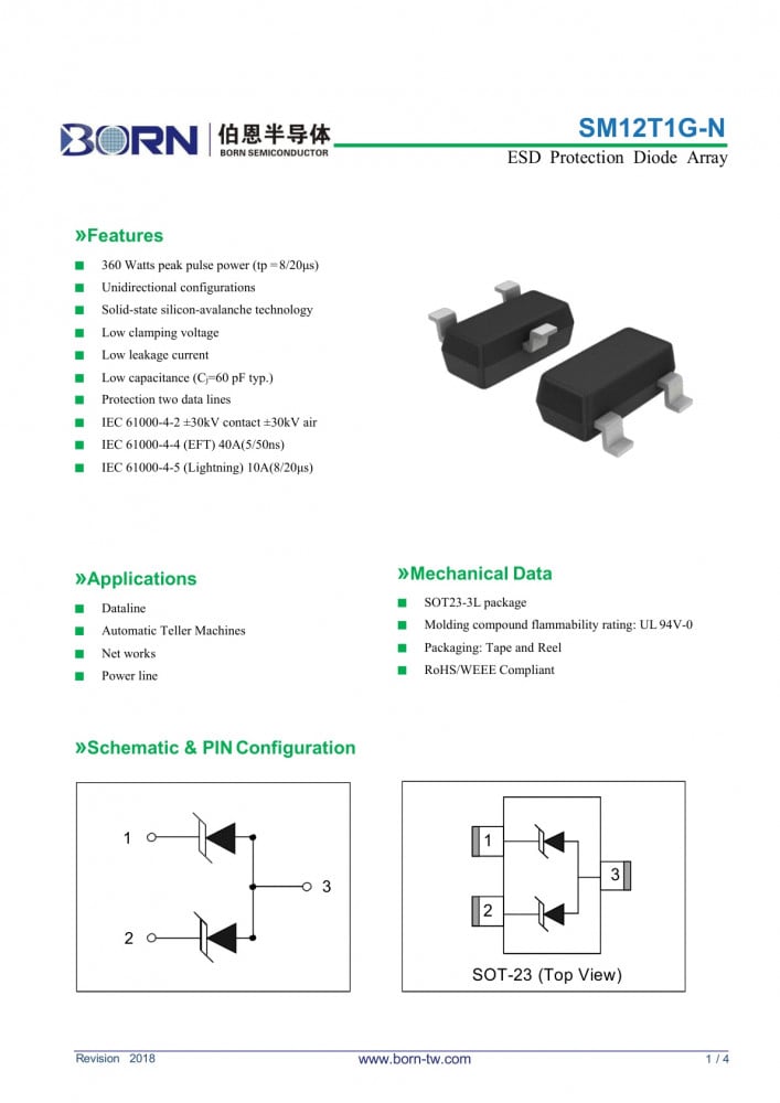 SM12T1G-N datasheet page 1