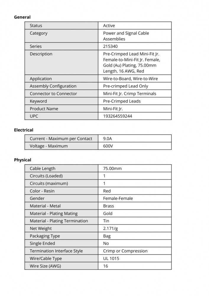 MOLEX Series 15266 FFC sales drawing, document page 2