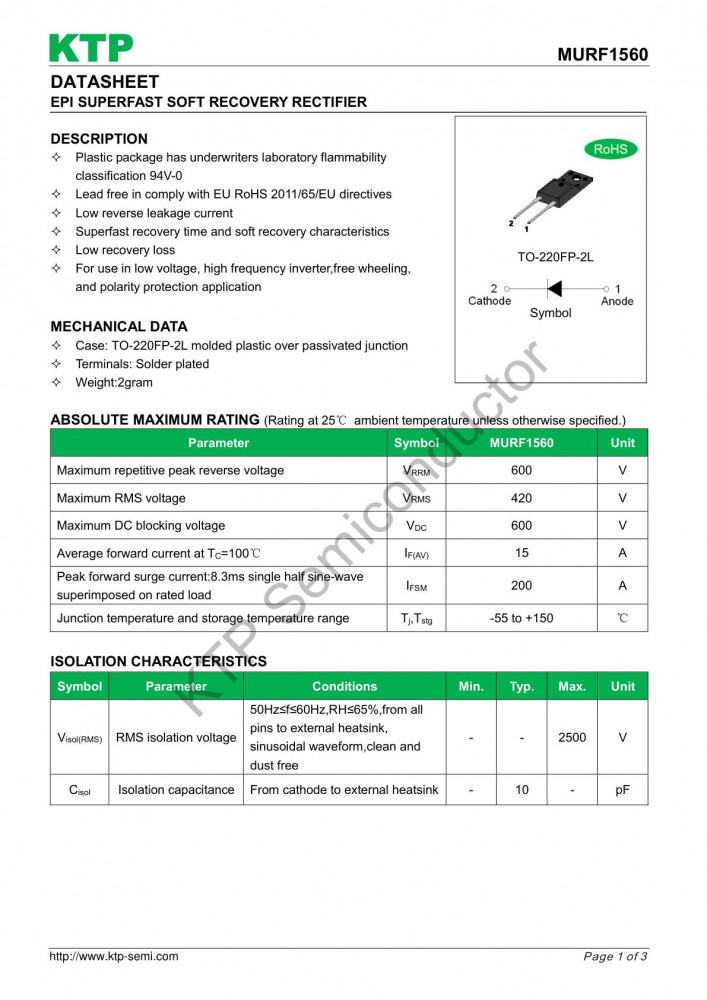 MURF1560-KTP datasheet page 1