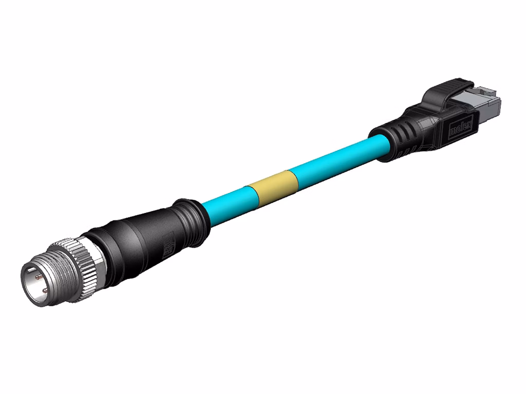Micro-Change (M12) Double-Ended Cordset, 4 Poles, D-Coded, Male (90°) to Male (90°), 24 AWG, Teal TPU Cable, 3.0m (9.84') Length