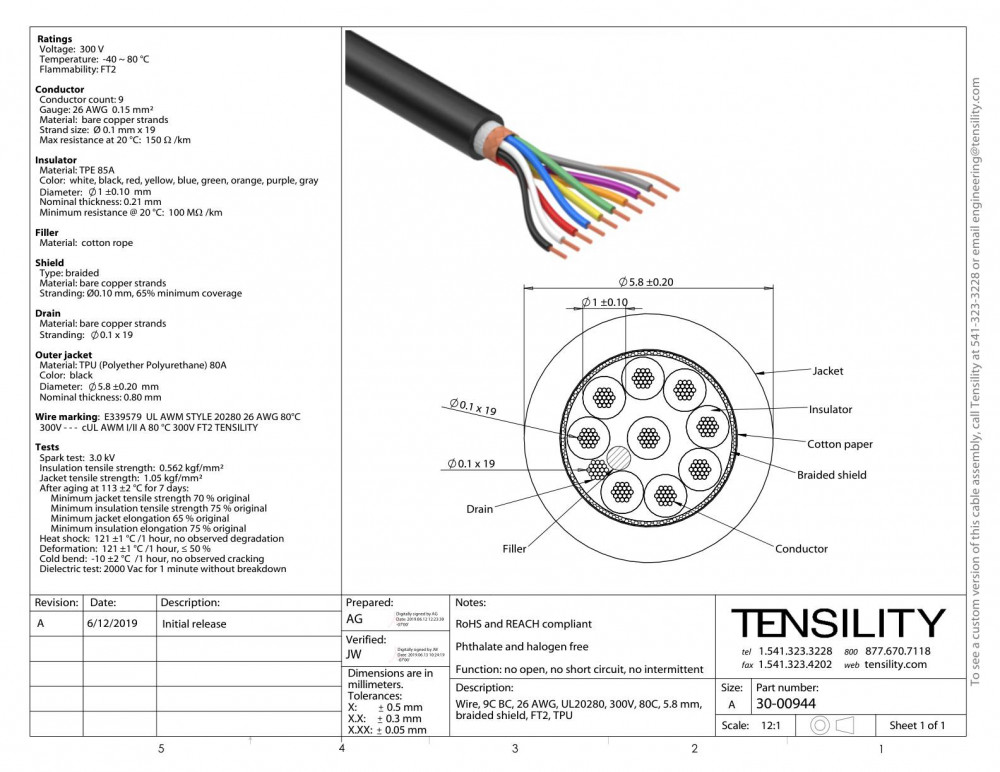 Tensility 30-00944 cable product drawing