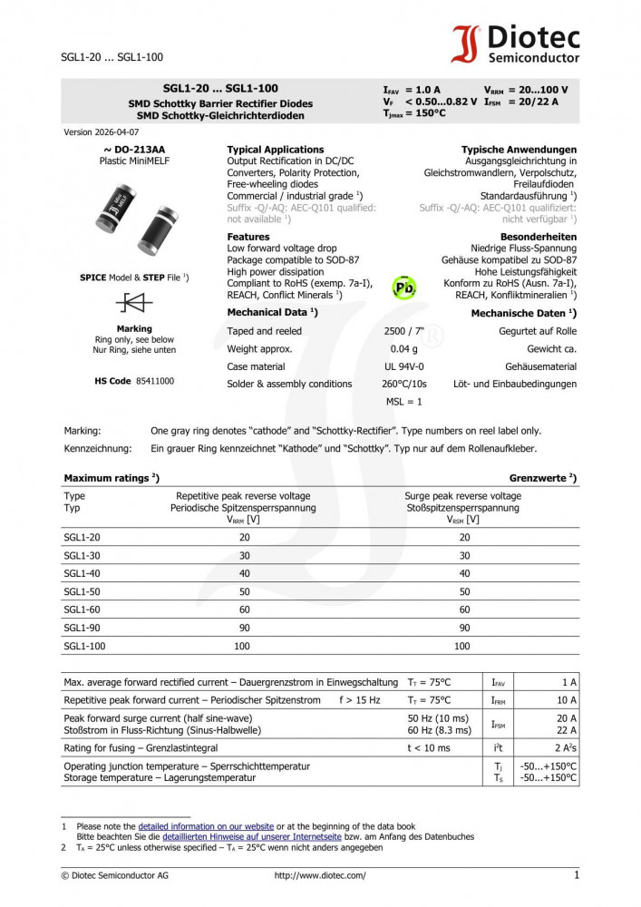 DIOTEC SGL1-20 technical document page 1