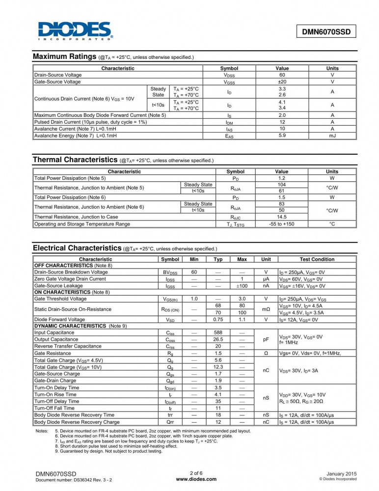 DMN6070SSD-13 datasheet page 2
